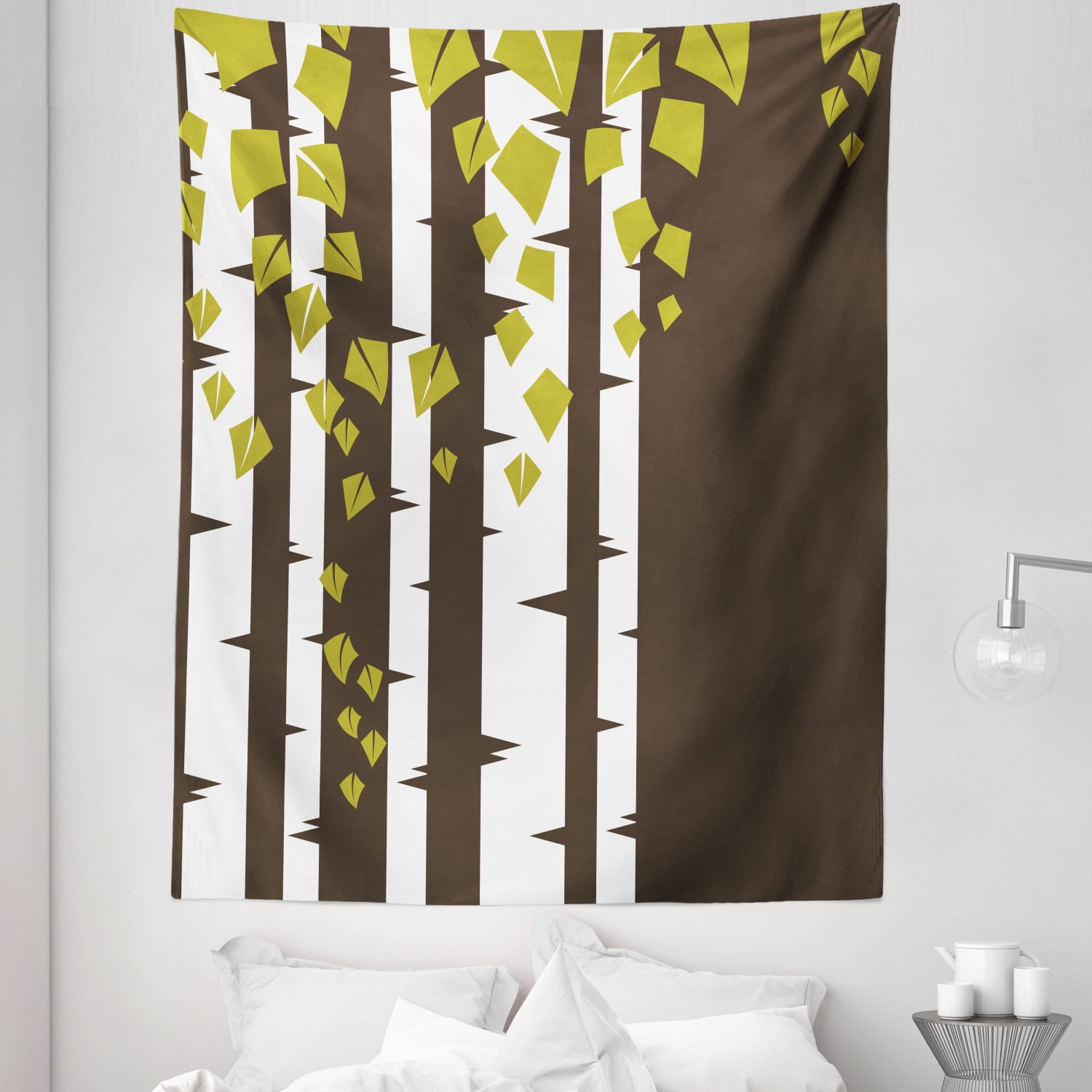 Abstract Tapestry, Abstract Silhouette of Birch Trees Foliage on a Dark ...