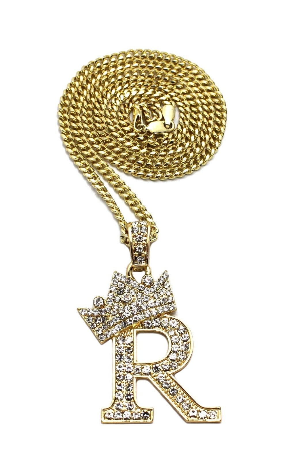 Stone Filled Initial Letter R Pendant 3mm 24" Cuban Chain Hip Hop ...