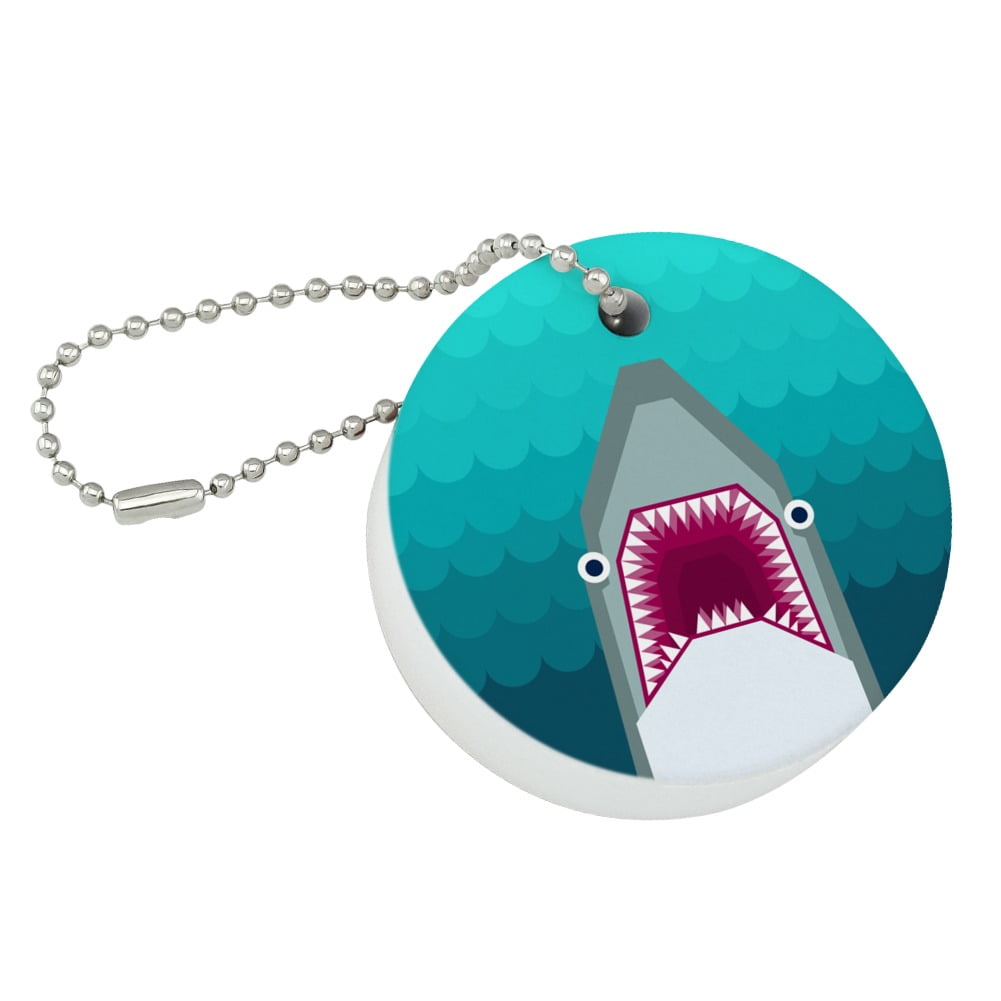 Geometric Shark Blue Floating Keychain Round Foam Fishing Boat Buoy Key ...