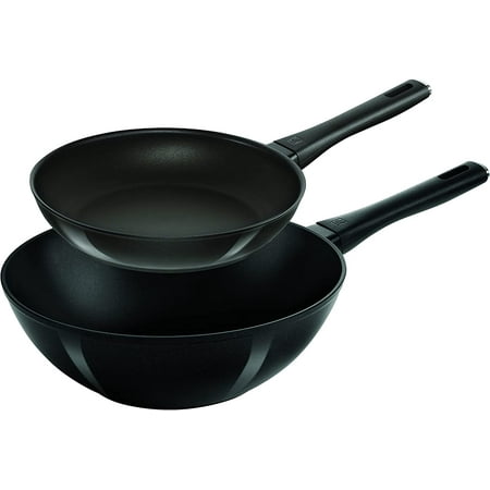 2 Piece Non-Stick Frying Pan & Steel Wok Pan Set - PFOA Free, Chinese ...