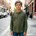 AWZXDE Boys Long Sleeve Button Up Dress Shirt Lightweight Tee Top With ...