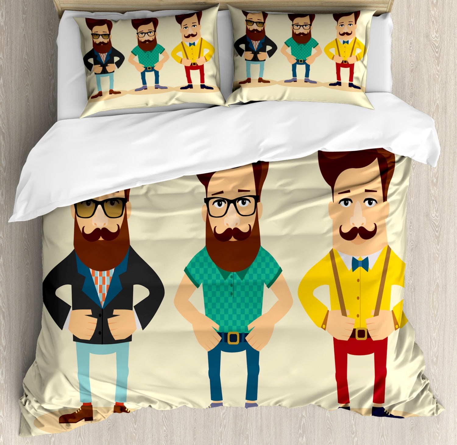Geek King Size Duvet Cover Set, Hipster Fashion Themed Cartoon Image of ...