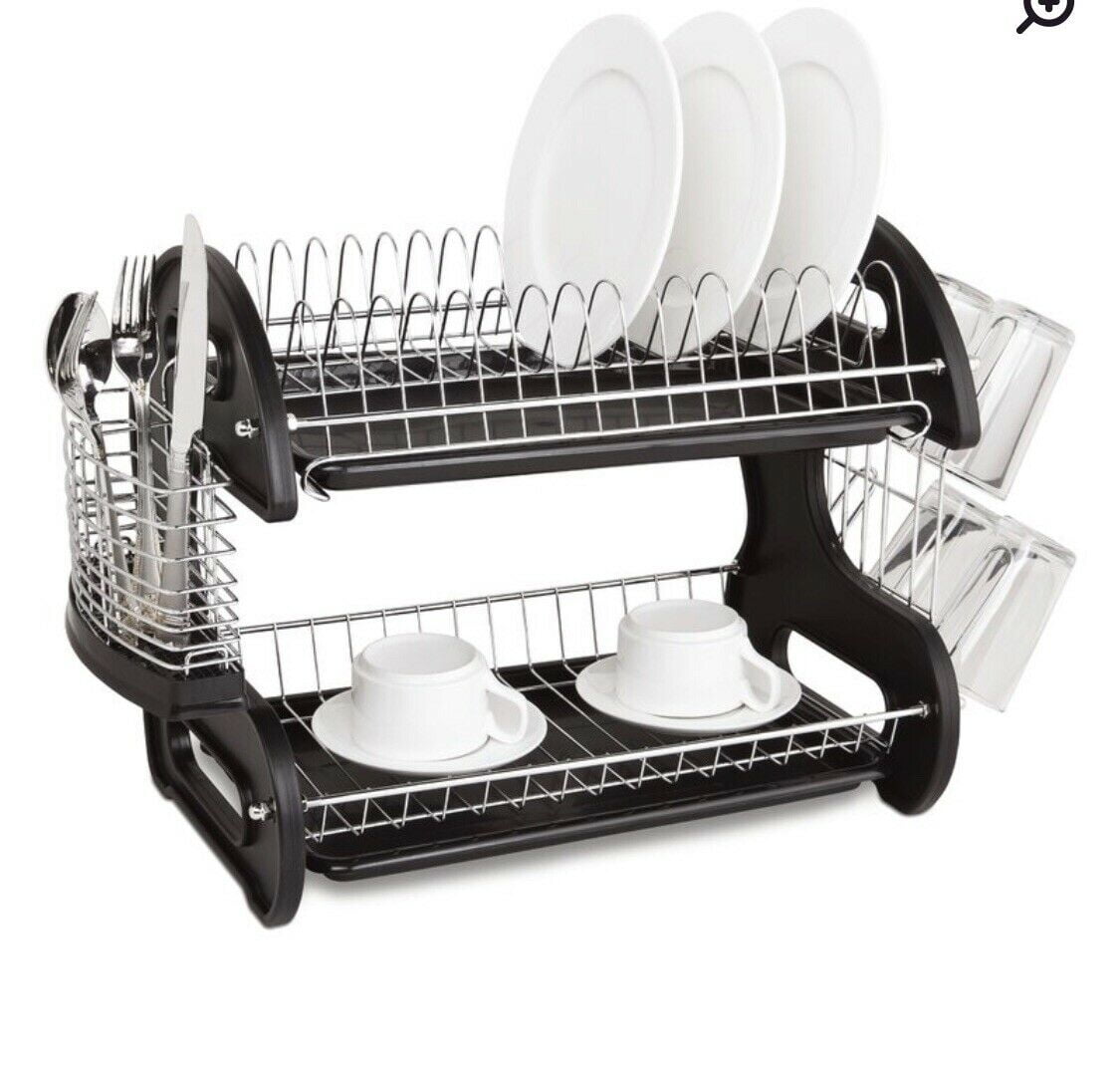 2-Tier Dish Rack and Drain Board, Kitchen Plate Cup Dish Drying Rack ...