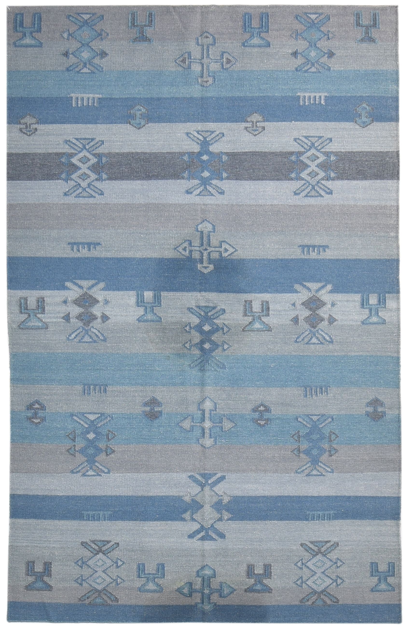 5' X 8' Rug Wool Grey Persian Dhurrie Southwestern Triangles Room Size ...