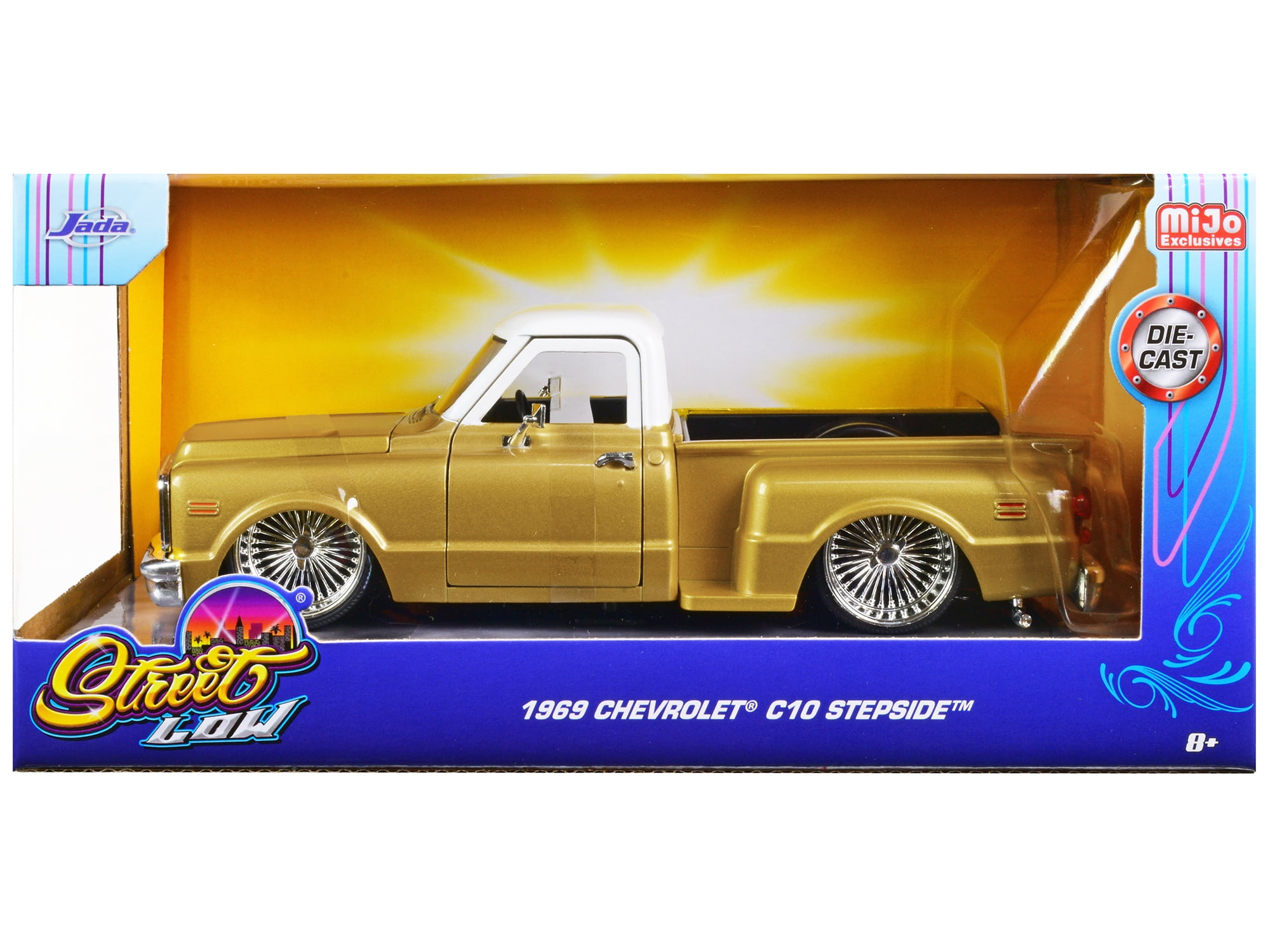 Diecast 1969 Chevrolet C10 Stepside Lowrider Pickup Truck Gold Metallic ...