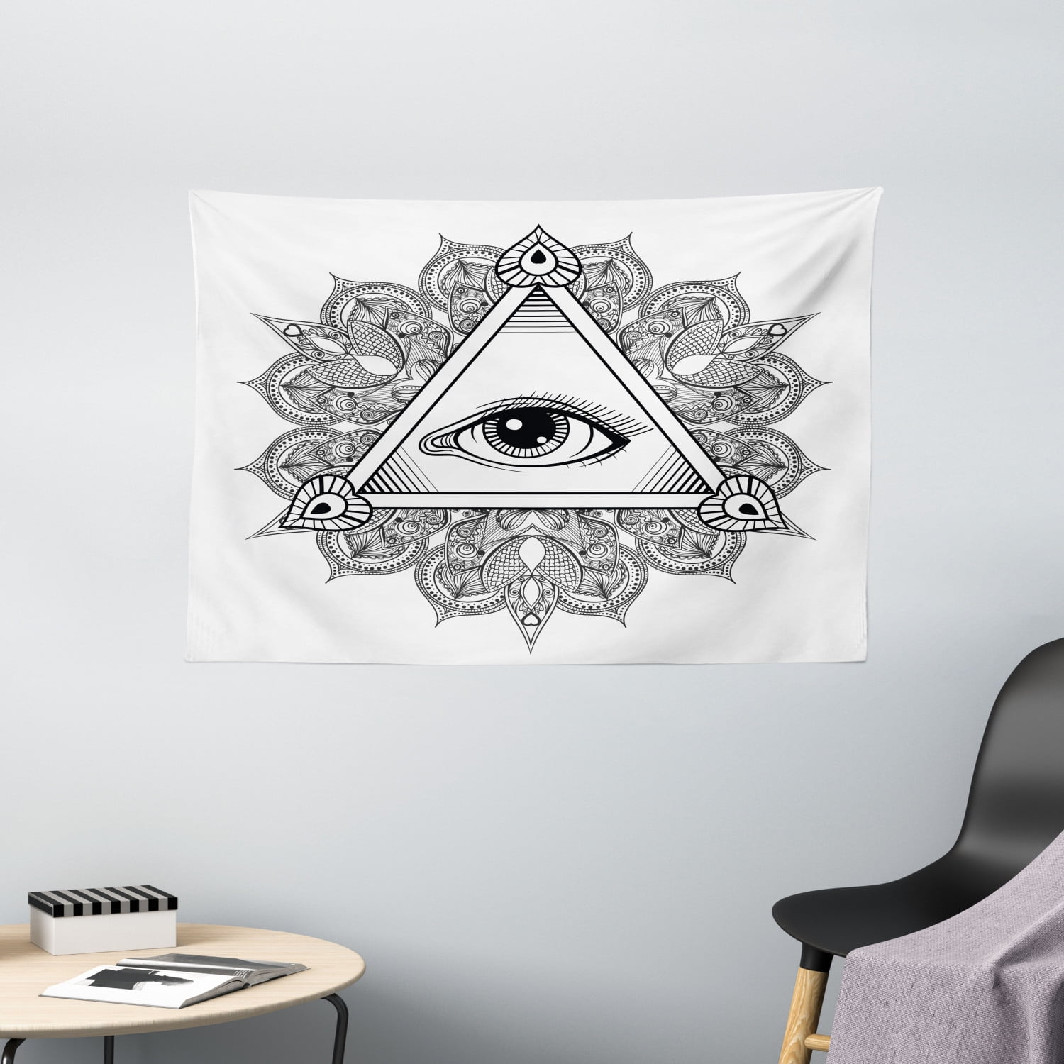Eye Tapestry, Vintage All Seeing Eye Tattoo Symbol with Boho Mandala ...