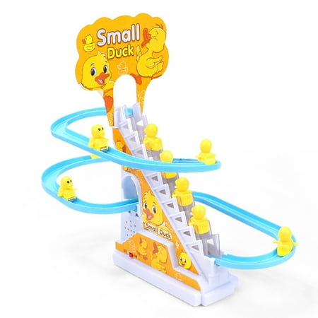 Little Yellow Duck Climb Stairs Toy Electric Track Slide Stairs Roller ...