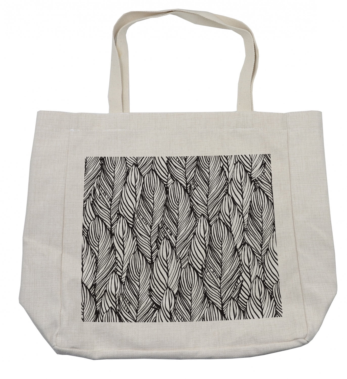 Feather Shopping Bag, Hand Drawn Outline Style Quills Monochrome Bird ...