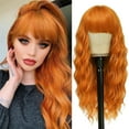 BGZLEU Long Wavy Orange Wig with Bangs,Natural Looking Wigs for Women ...