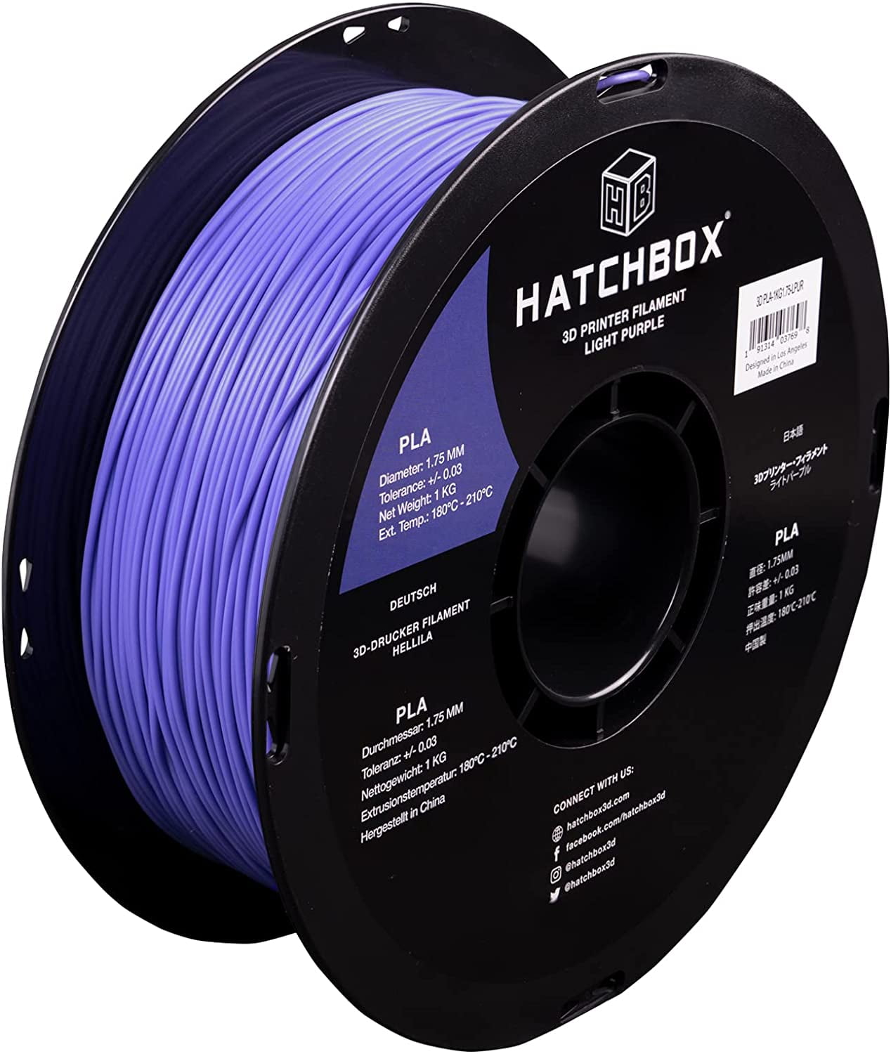 HATCHBOX 1.75mm Light Purple PLA 3D Printer Filament, 1 KG Spool ...