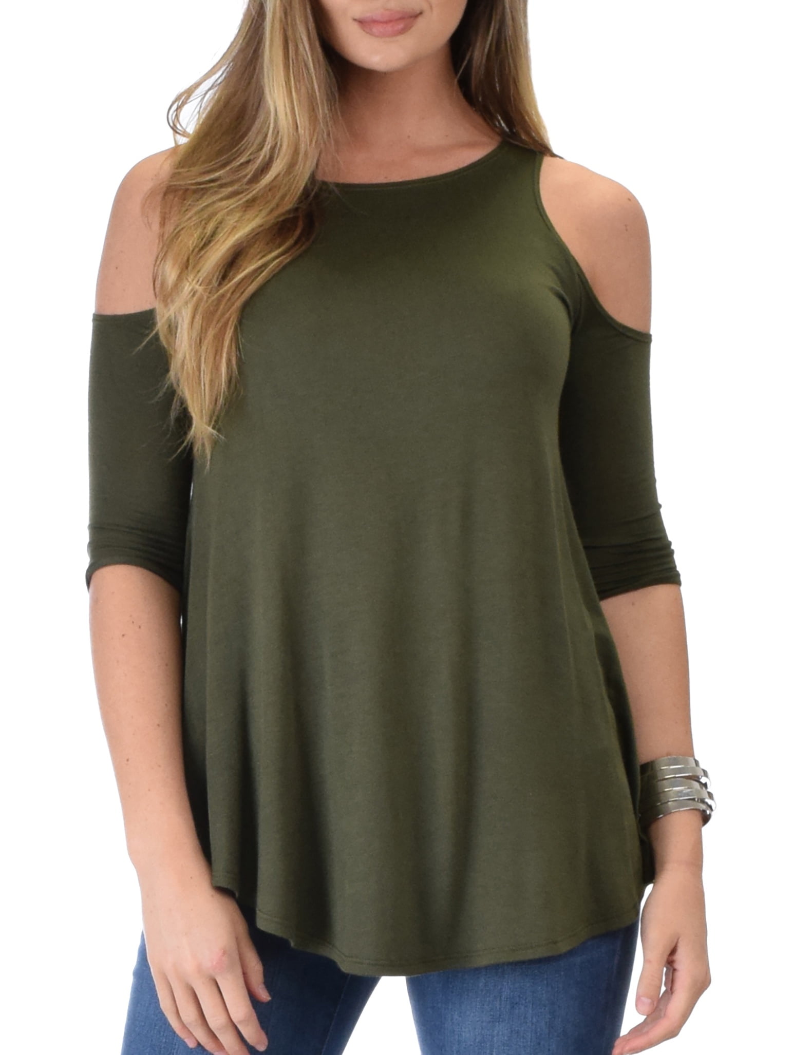 Lyss Loo Women's In Good Company Cold Shoulder 3/4 Sleeve Top - Walmart.com