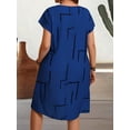 Navy Blue All-Over Print Round Neck Casual Short Sleeve Tunic Dress For ...