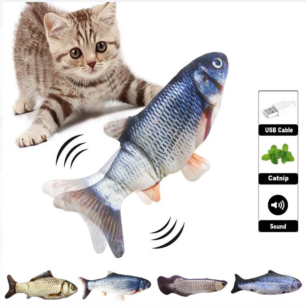 Electric Moving Fish Cats Toy, Realistic Flopping Wagging Kicker Fish ...