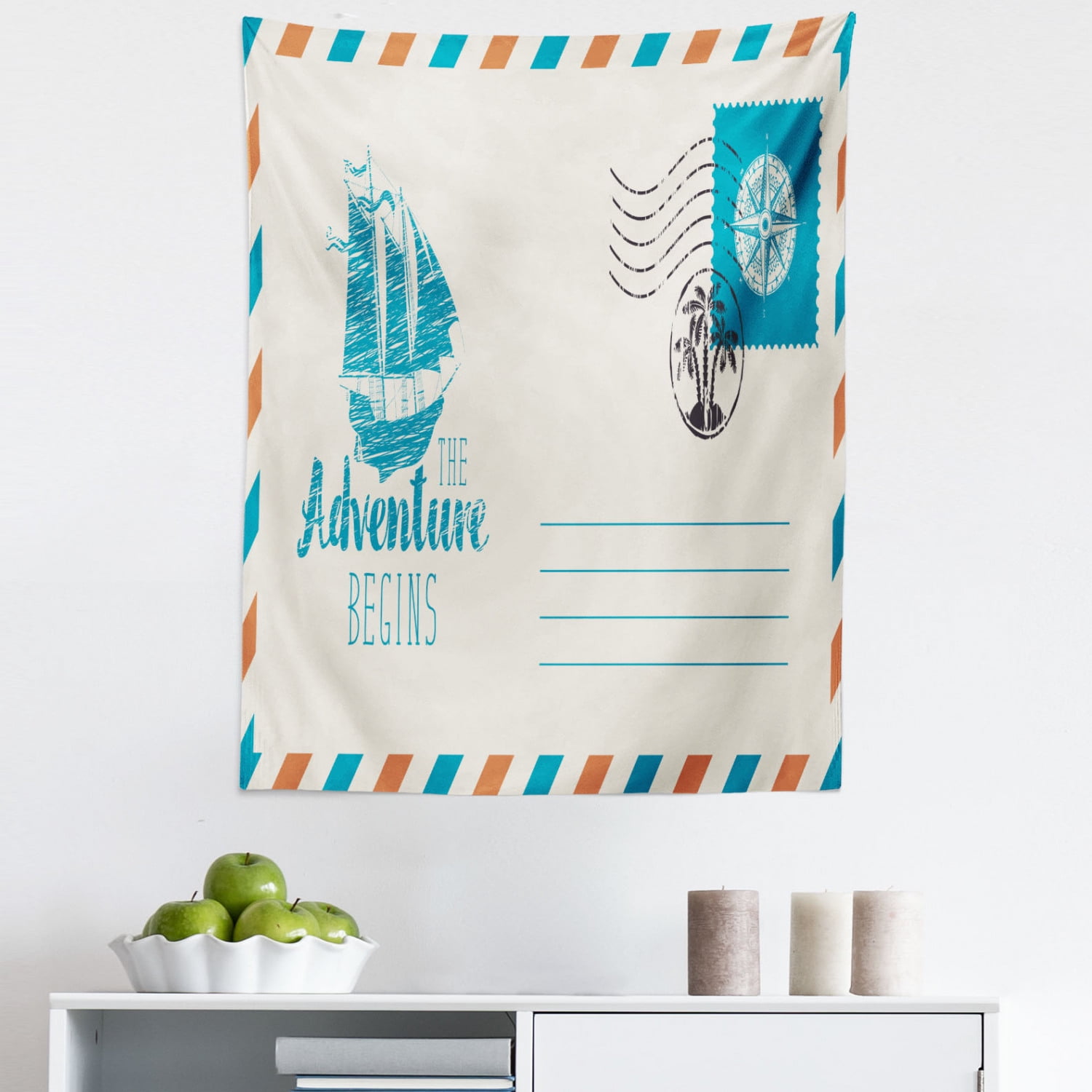 Pirate Theme Tapestry, Illustration of Postal Envelope with a Postage ...