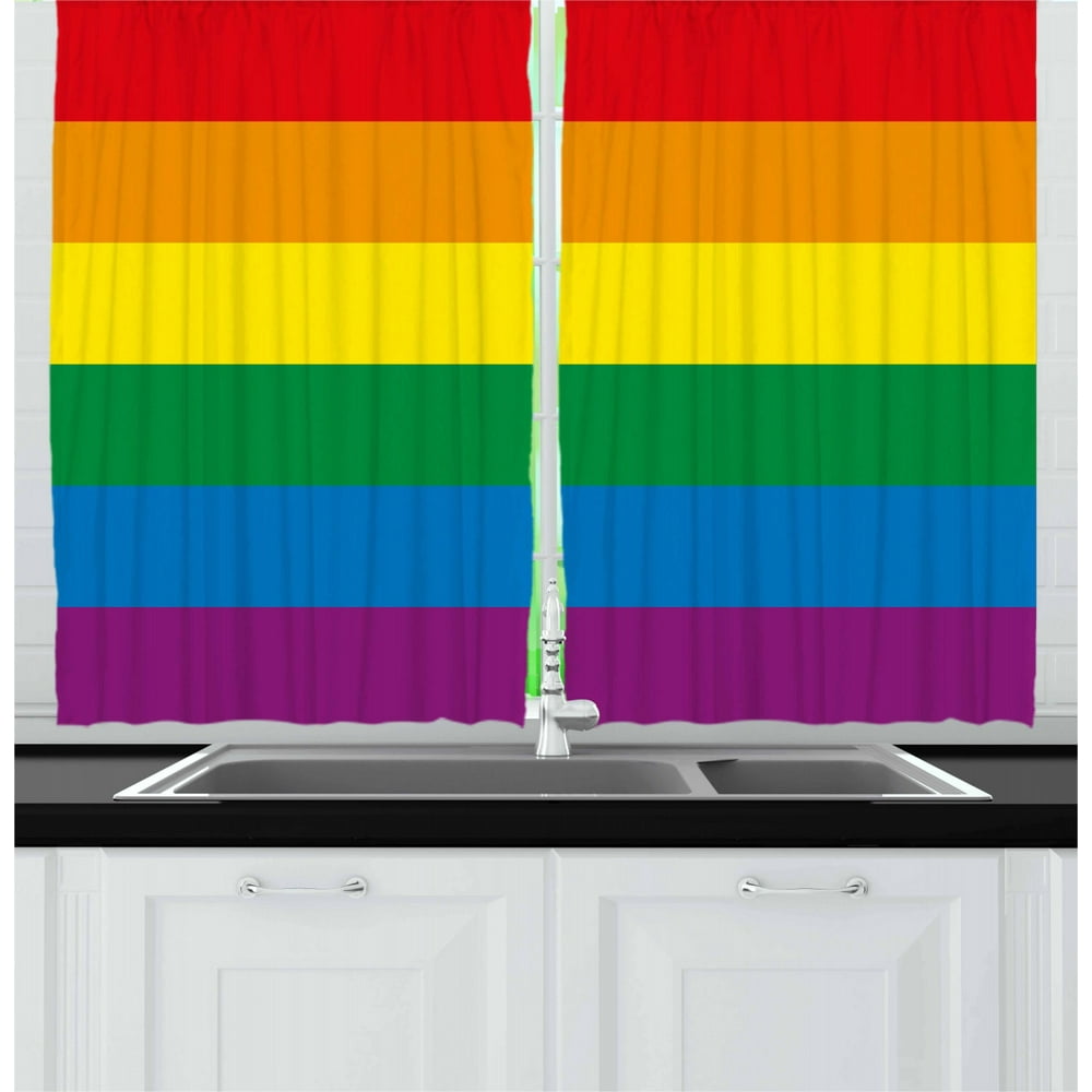 Pride Curtains 2 Panels Set Horizontal Rainbow Colored Flag Of Gay