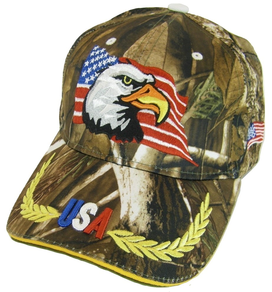 USA Men's Patriotic Eagle Adjustable Baseball Cap (Side Flag Brown Camo ...