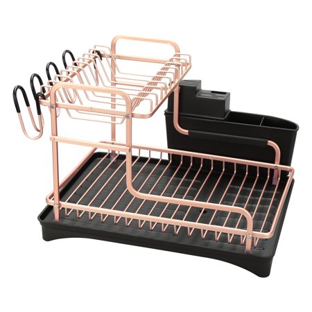 Double Dish Rack Water Plate Kitchen Cutlery Rack Black Silver Large ...