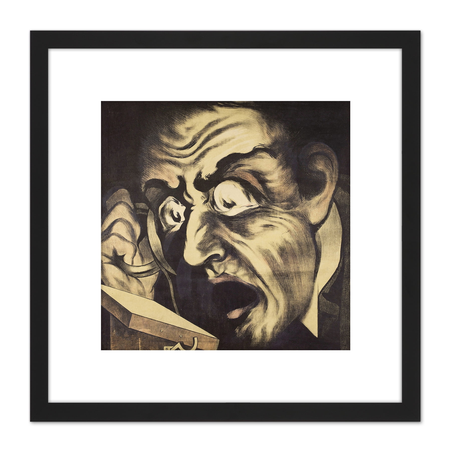 Illustration Man On Phone Angry 8X8 Inch Square Wooden Framed Wall Art ...