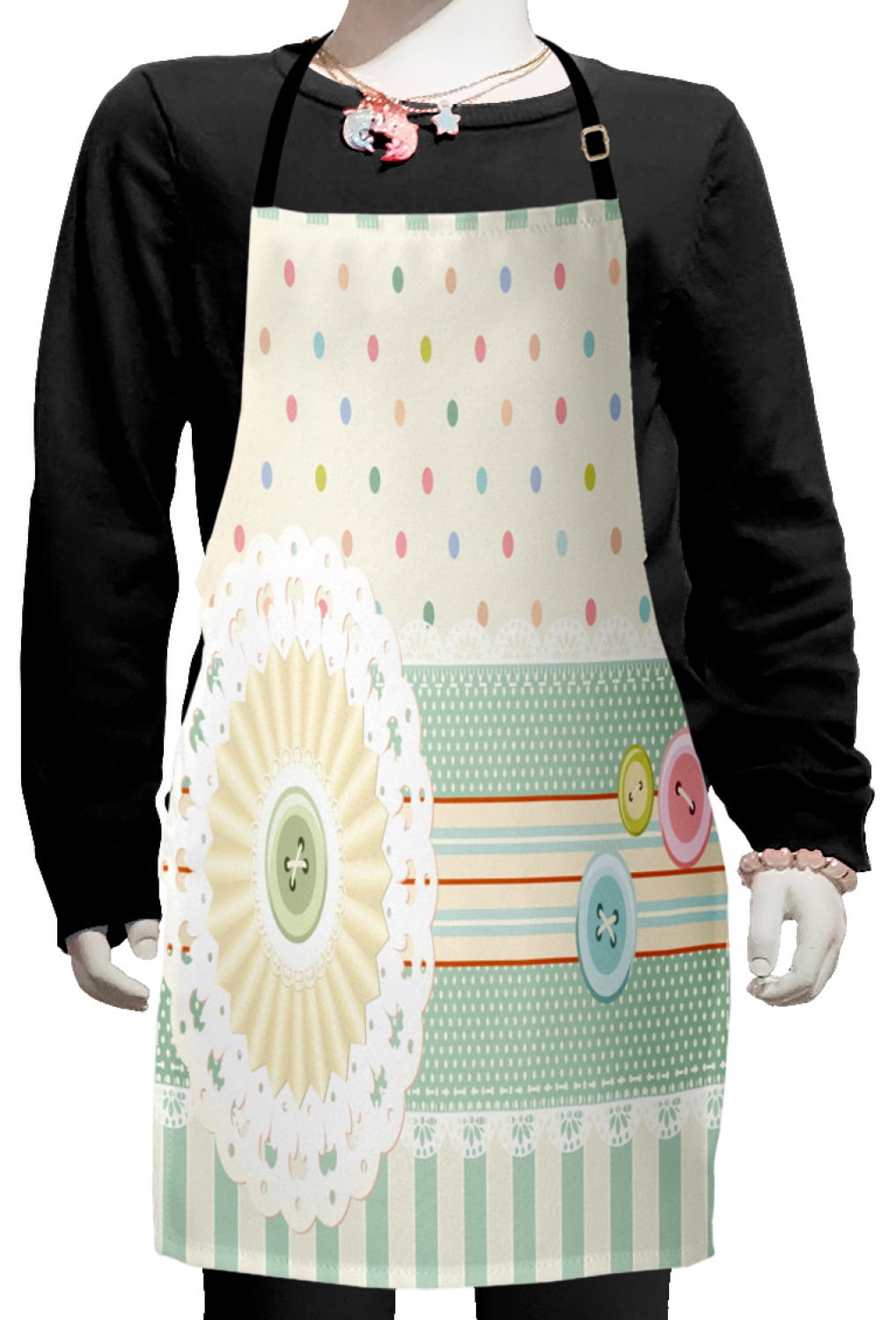 Shabby Flora Kids Apron, Sewing Theme Border with Button Floral Patch ...