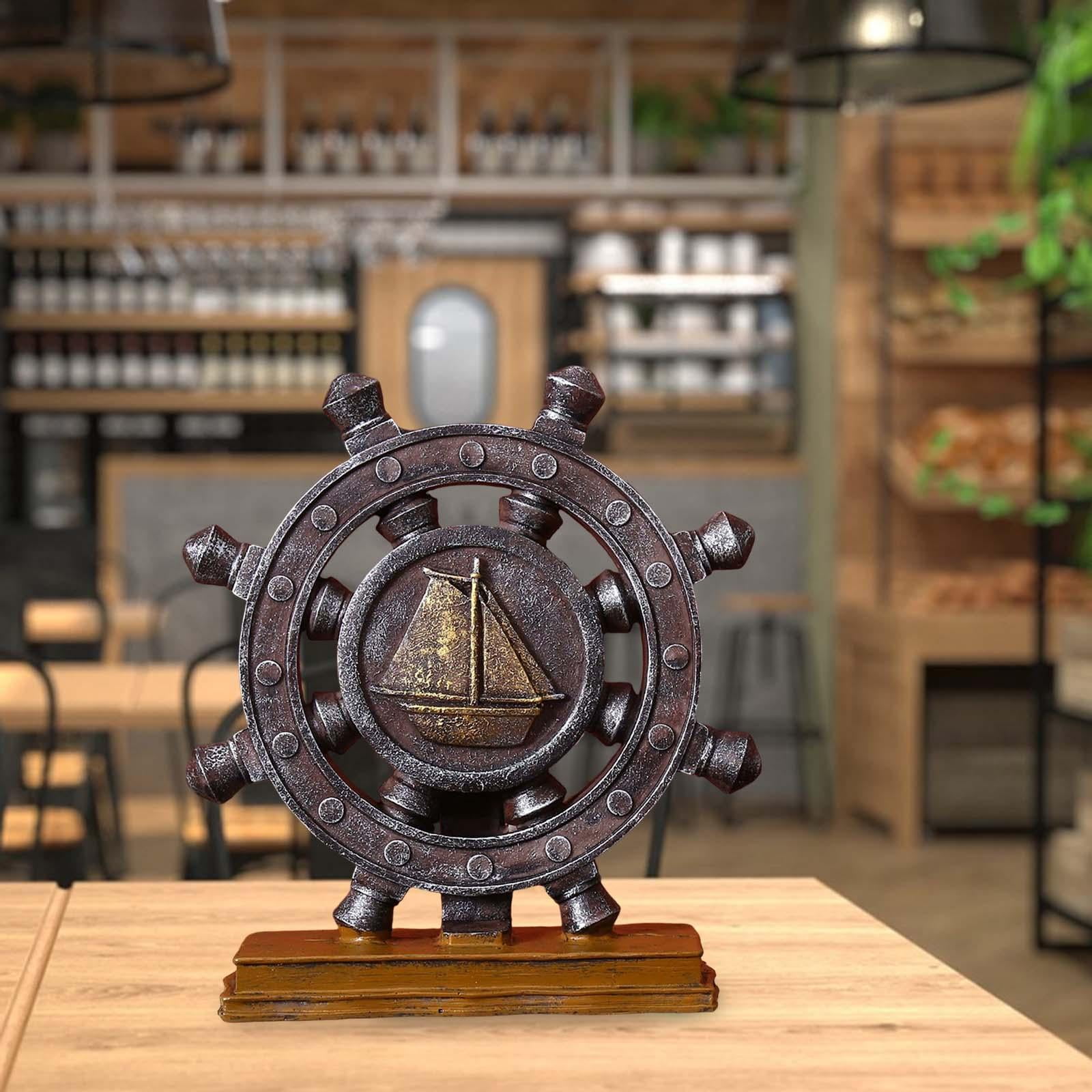 Ship Steering Wheel Sculpture Nautical Rudder Resin Statue Ship Wheel ...