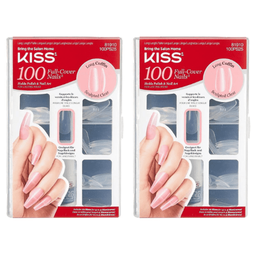 KISS Salon Acrylic Natural Nails - 100 Piece Kit Sculpted Clear ...