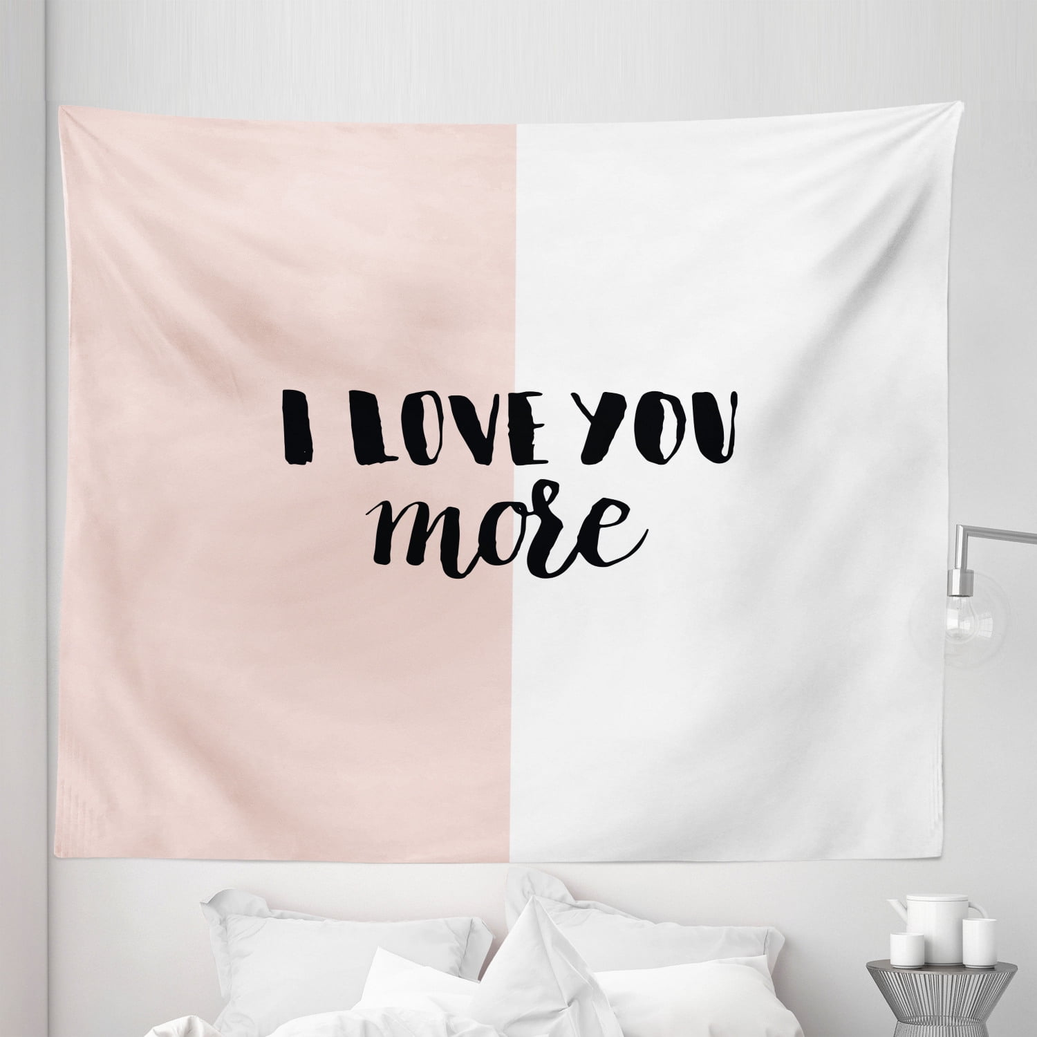 Love You More Tapestry, Typographic Hand Written Phrase on Minimal ...