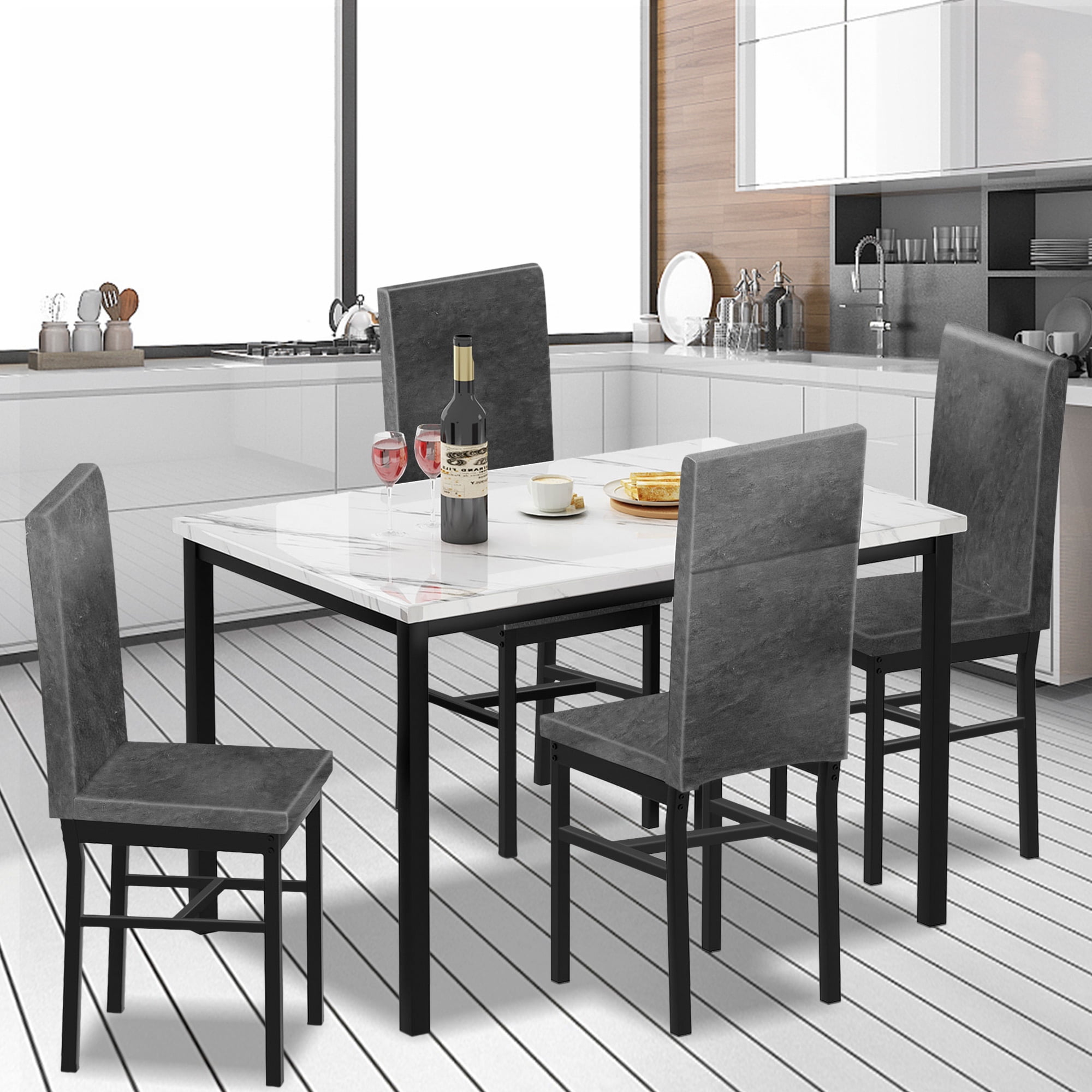 Seizeen Dining Room Set for 4, 5 Pieces Metal Table Chair Set with ...