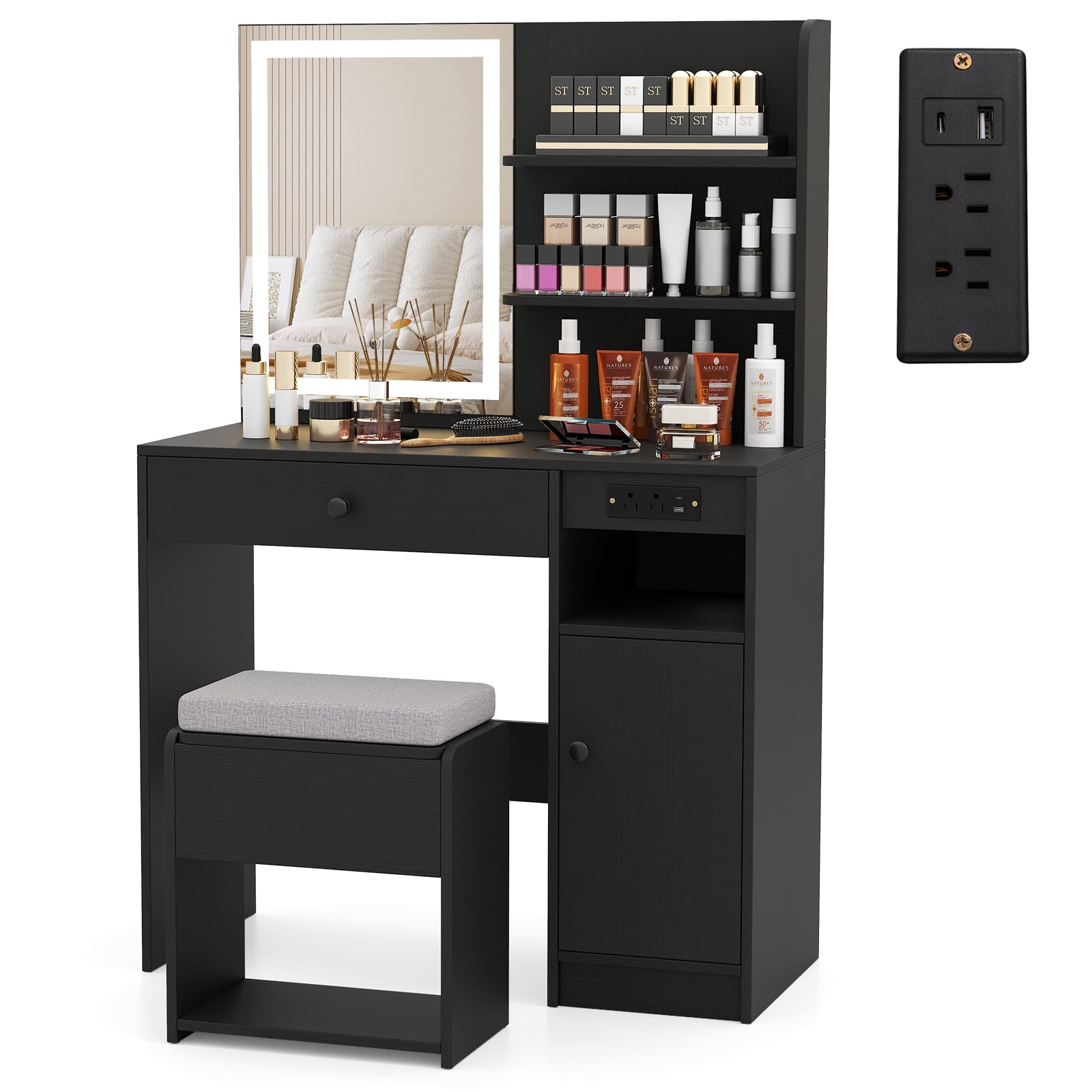 Click here for Costway Vanity Desk Set With Mirror & Lights Power... prices