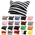 Corchet Cute Cat Ears Beanie Hat for Women Winter Striped Korean ...