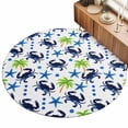 Abstract Blue Crab Starfish Round Rug 5ft Watercolor Palm Tree Washable ...