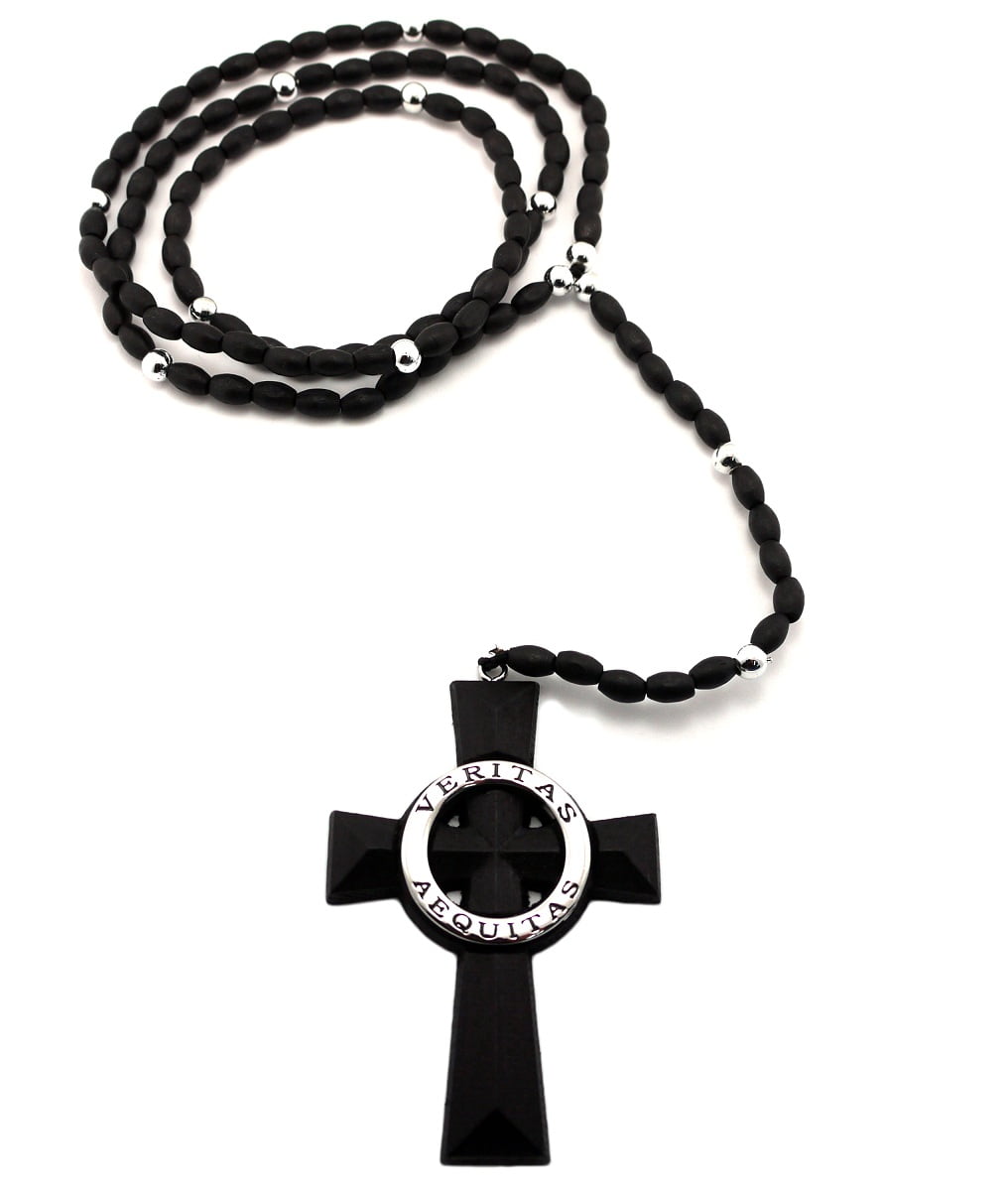 Veritas Aequitas Cross Boondock Saint Pendant 5mm/39" Wooden Rosary ...