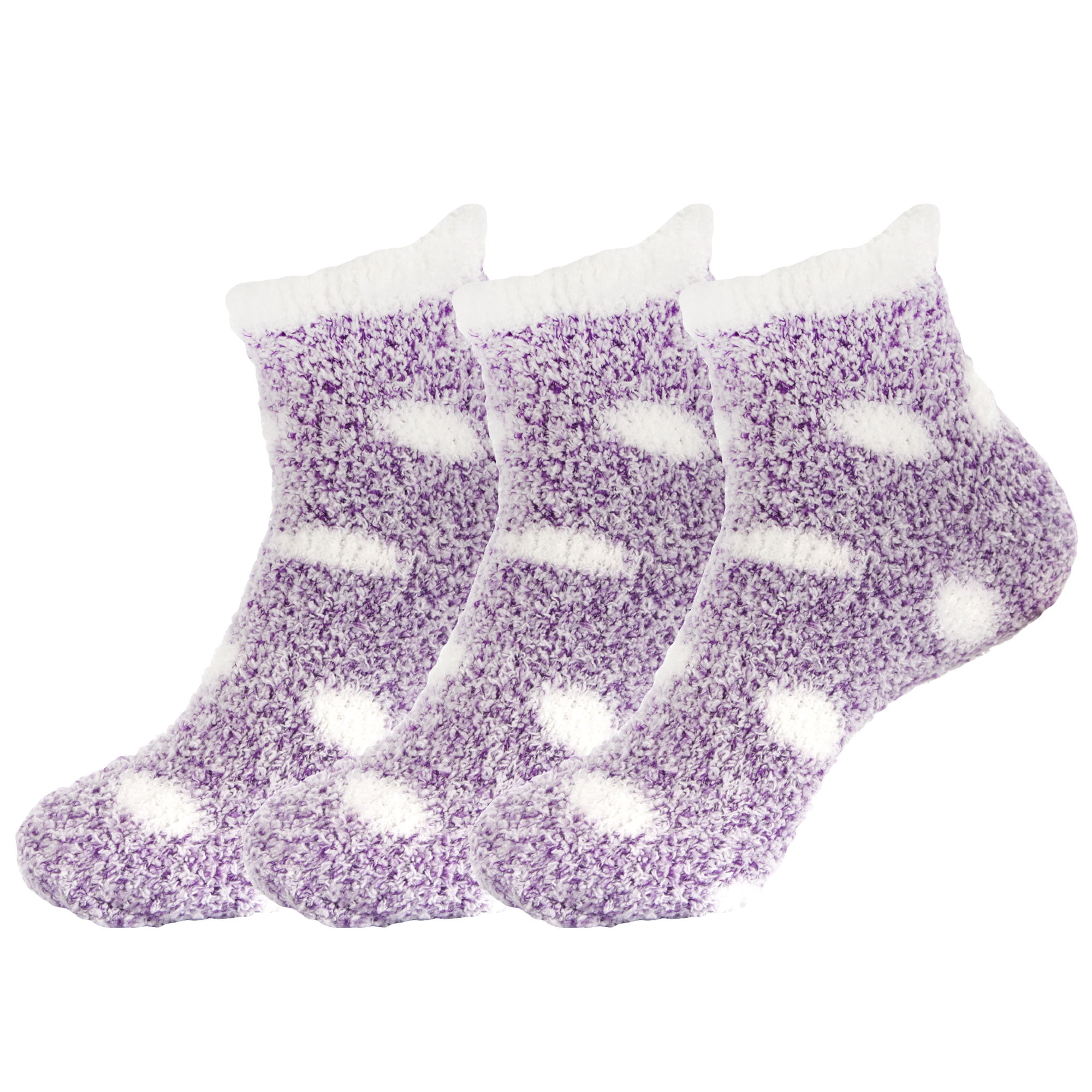 Women's Extra Large Fuzzy Polka Dot Cuff Socks - Deep Purple - 3prs ...