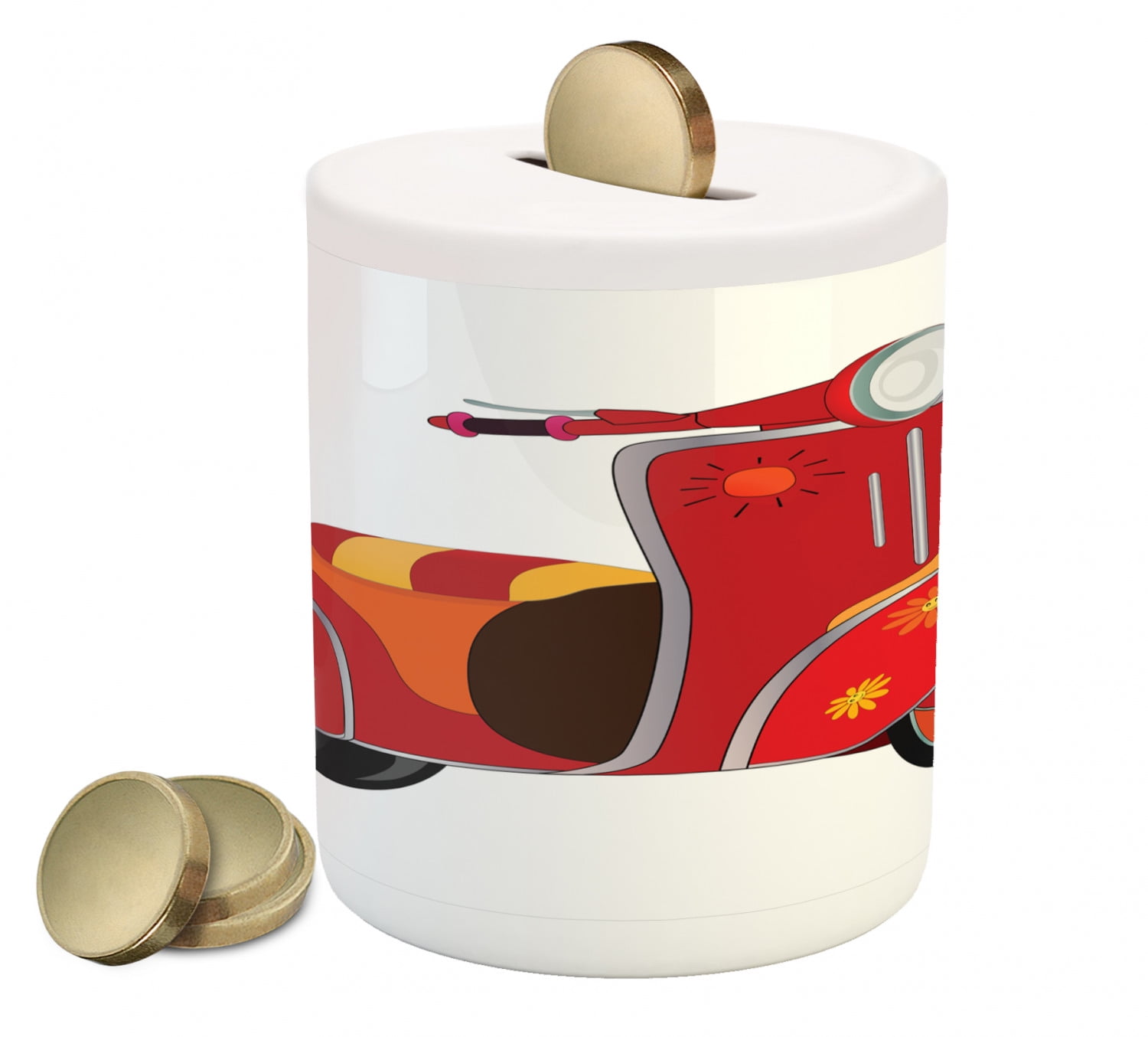 Vintage Piggy Bank, Scooter Classical Caricature for Hippies Urban ...