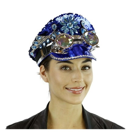 Reversible Blue Silver Sequins Captain Hat Rave Burning Man ...