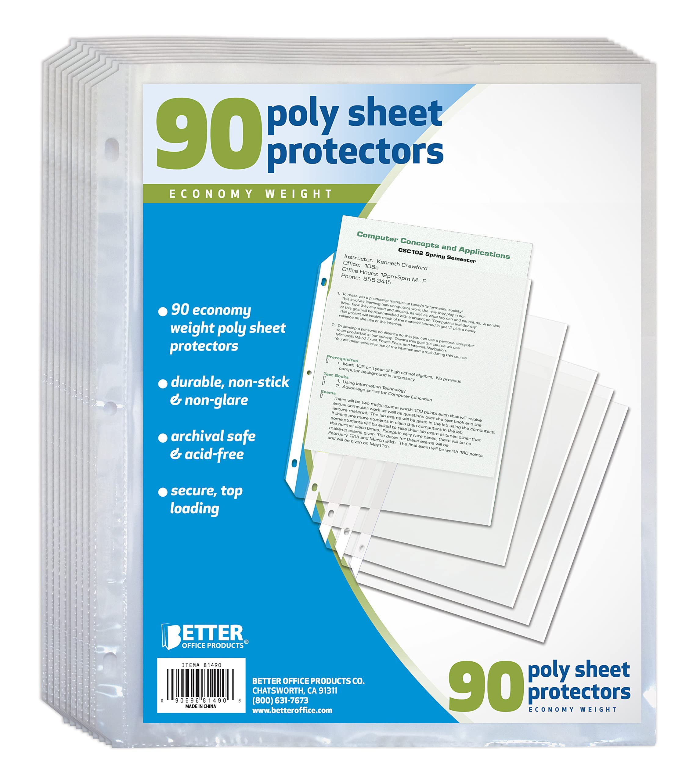90 Count Sheet Protectors, 100 Percent Poly Sheet Protectors by Better ...