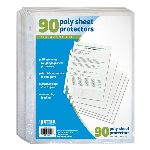 90 Count Sheet Protectors, 100 Percent Poly Sheet Protectors by Better ...