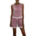 Cagogo Women Striped 2 Piece Crop Top Set Round Neck Sleeveless Casual ...