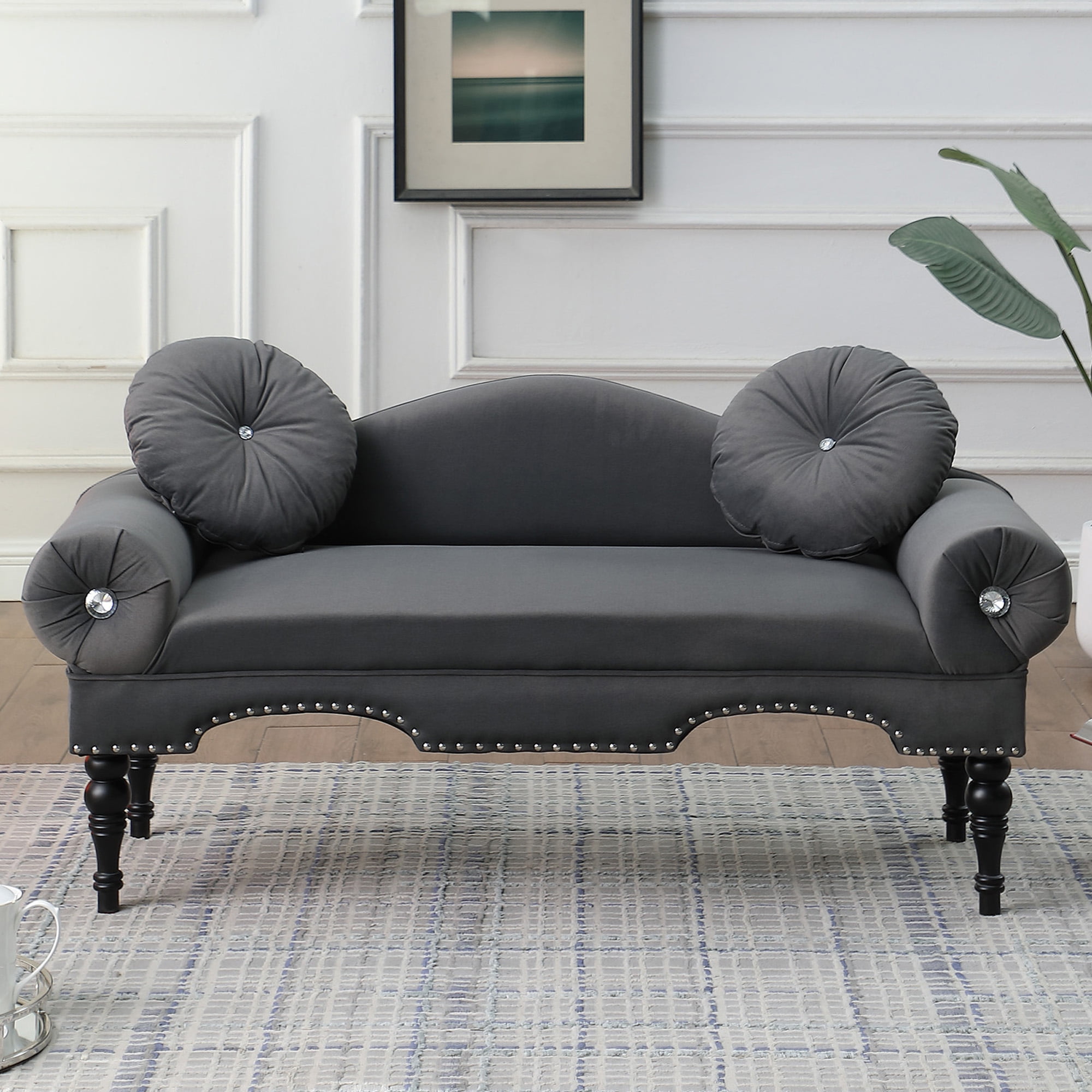 SYNGAR 54" Small Modern Loveseat with Armrests and 2 Pillows, Mid ...