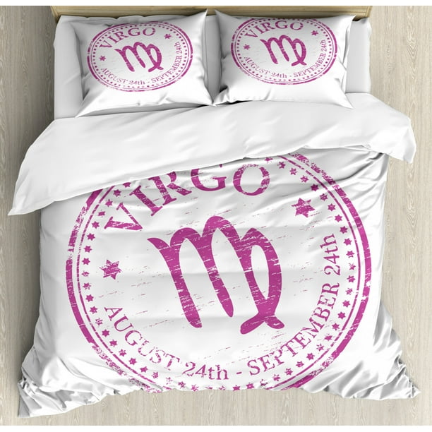 Virgo Duvet Cover Set Pink Colored Horoscope Symbol August 24th And