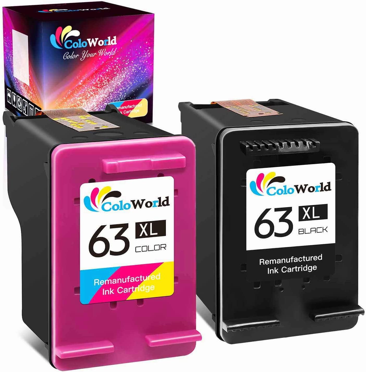 ColoWorld 63XL Ink Cartridge Replacement for HP63 63 XL Black and Color ...