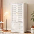 65 Inch Louvered Wooden Wardrobe, Large Storage Armoire with 2 Doors, 2 ...