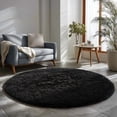 Black Round Rug 6Ft for Bedroom Aesthetic, Fluffy Plush Circle Area ...
