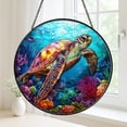 Coastal Sea Turtle Stained Glass Suncatcher, Round Marine Window ...