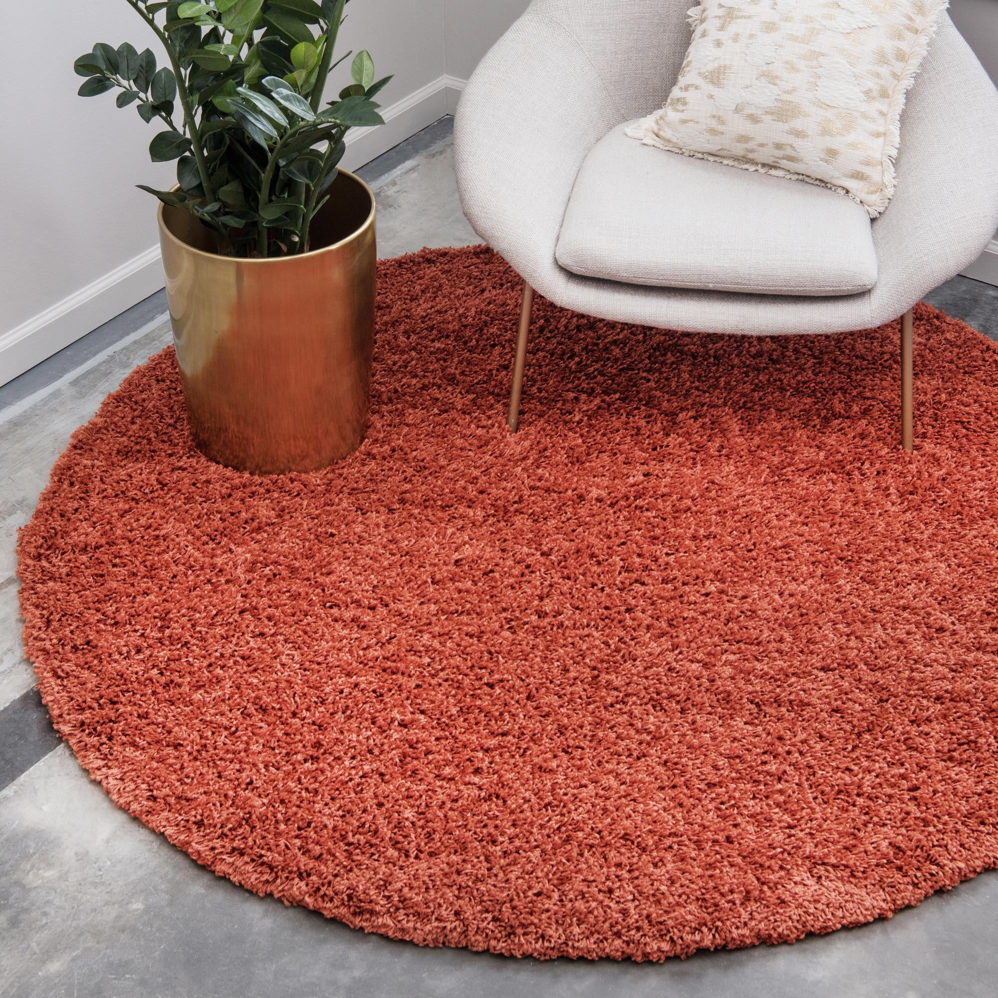 Rugs.com Solid Shag Collection Rug – 7 Ft Round Terracotta Shag Rug ...