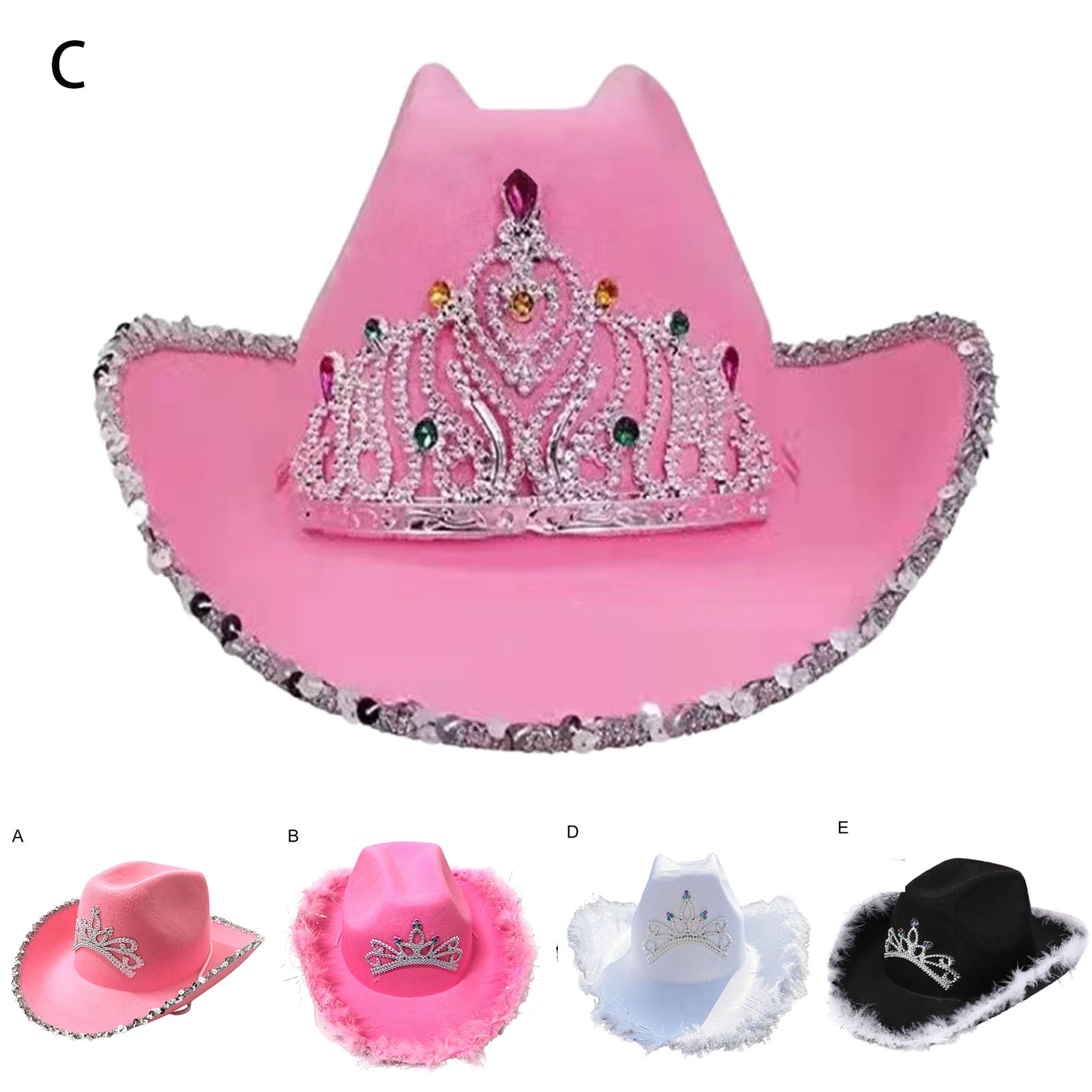 Western Pink Cowgirl Hat Drawstring Rhinestone Cowboy Costume ...
