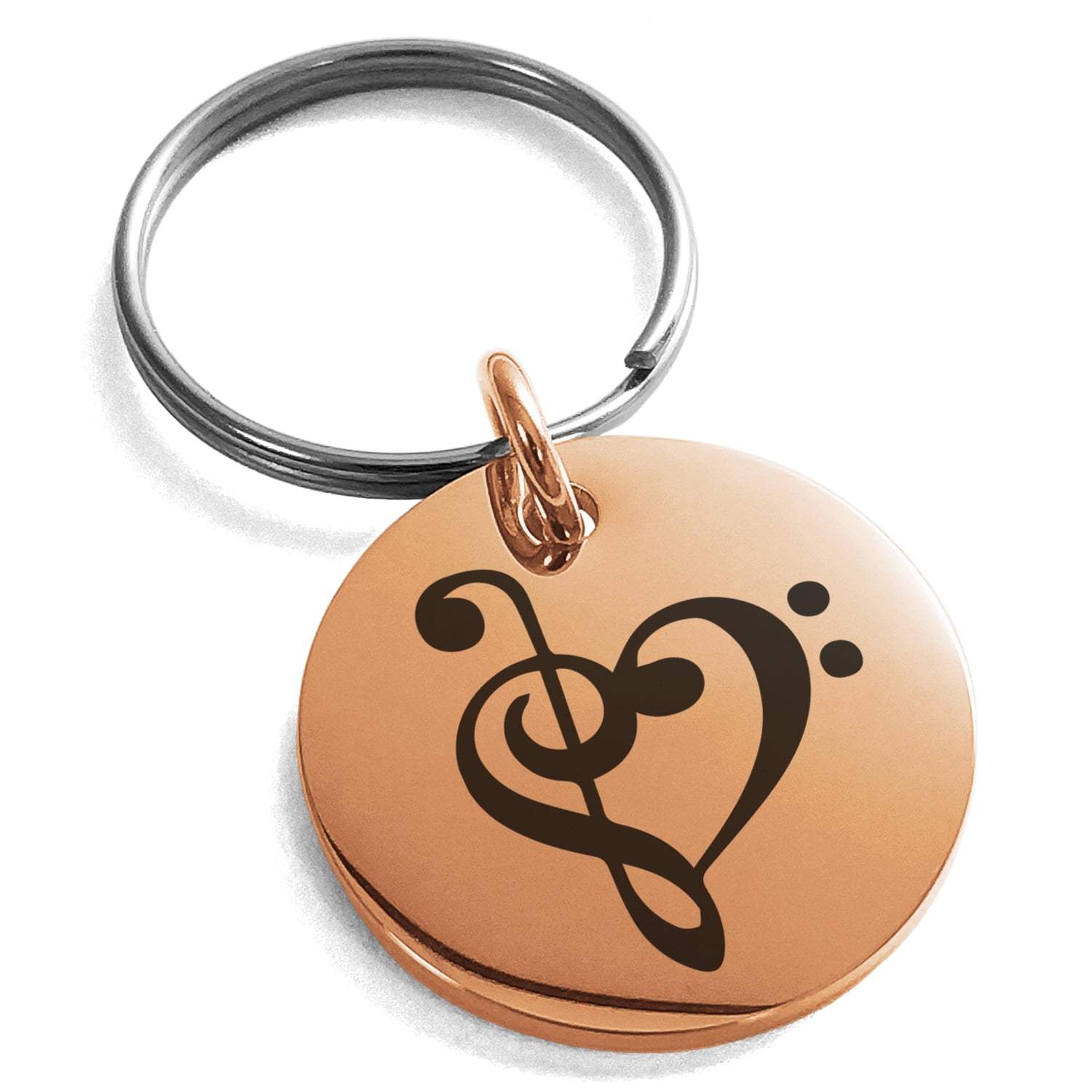 Stainless Steel Treble Bass Clef Musical Heart Engraved Small Medallion ...