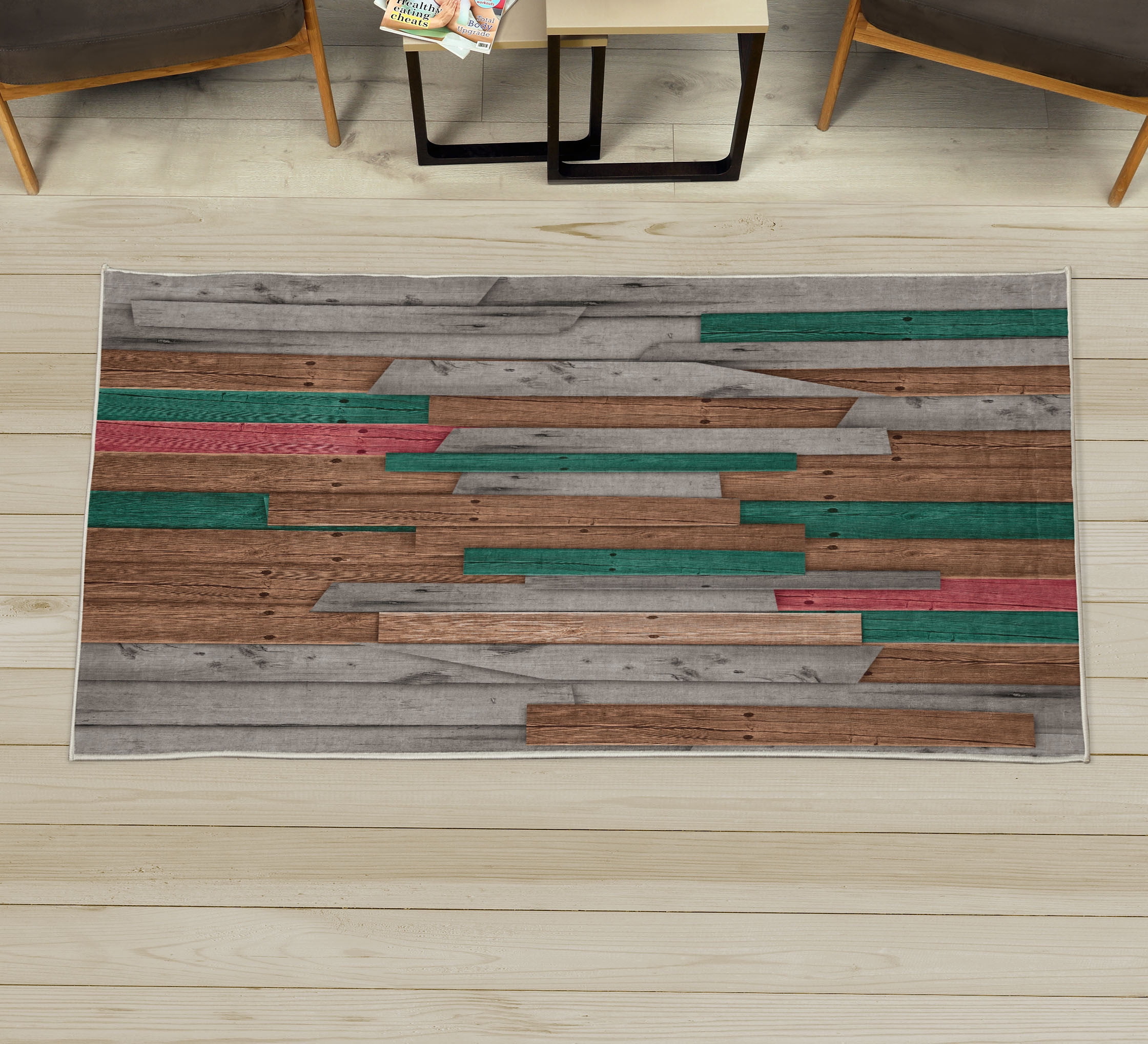 Rustic Decorative Rug, Grunge Wood Planks Barn House Door Nails Country ...