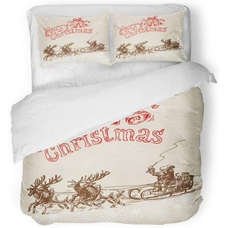 HATIART 3 Piece Bedding Set Red Vintage Christmas Santa Sleigh Reindeer ...
