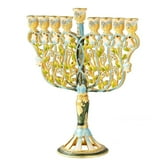 Matashi Hand-Painted Enamel Menorah Candelabra – Blue, Gold & White ...