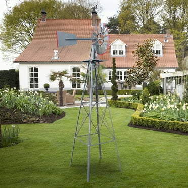 Ktaxon 8Ft Outdoor Metal Windmill, Ornamental Wind Spinner Yard Stake ...